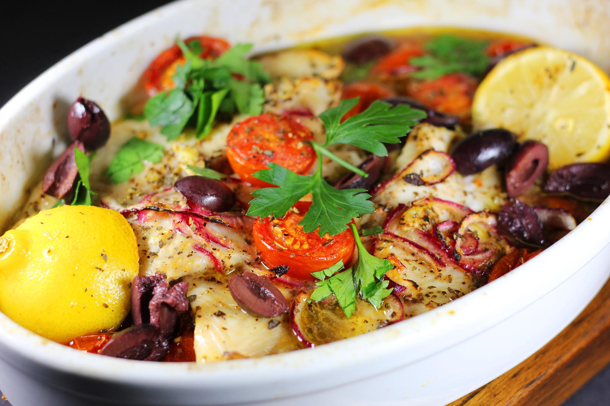 Psari Plaki - Mediterranean Fish Bake - Inspired Cuisine