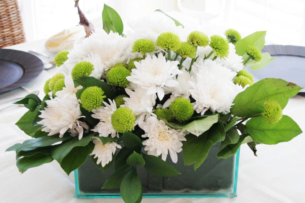 How to Create an Arrangement using Green and White Mums - Inspired Cuisine